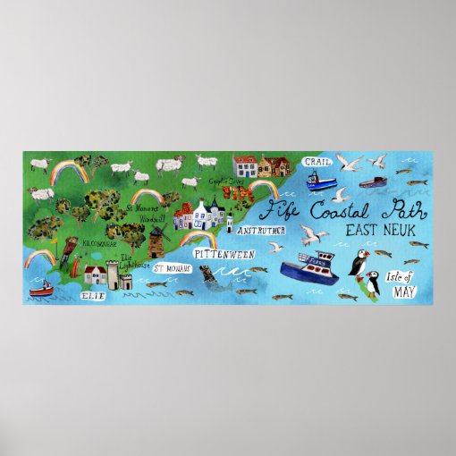 Fife Coastal Path EAST NEUK Illustrated Map Poster | Zazzle