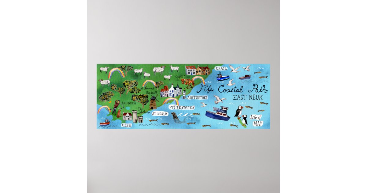 Fife Coastal Path EAST NEUK Illustrated Map Poster | Zazzle