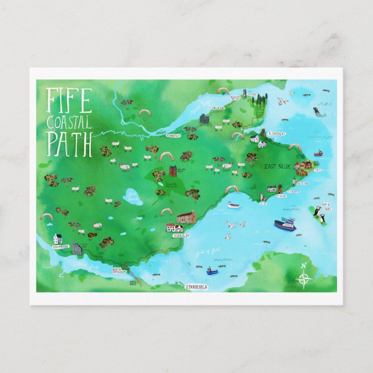 Fife Coastal Path Scotland Illustrated Map Postcard | Zazzle