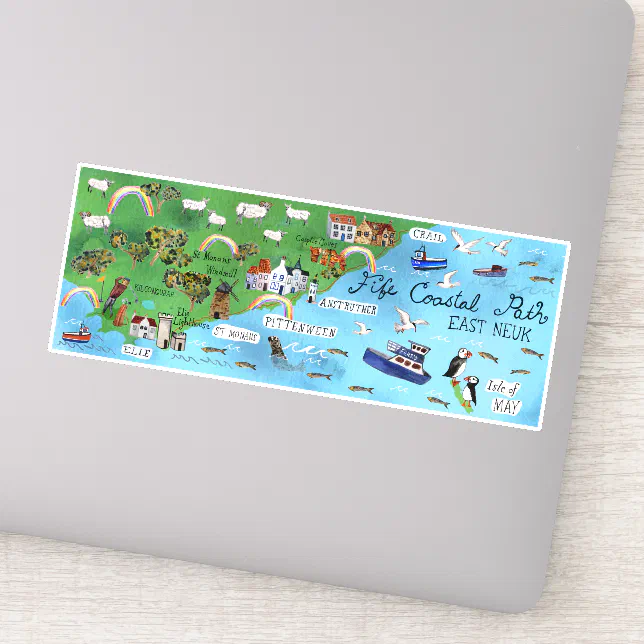 Fife Coastal Path Scotland Illustrated Map Sticker | Zazzle