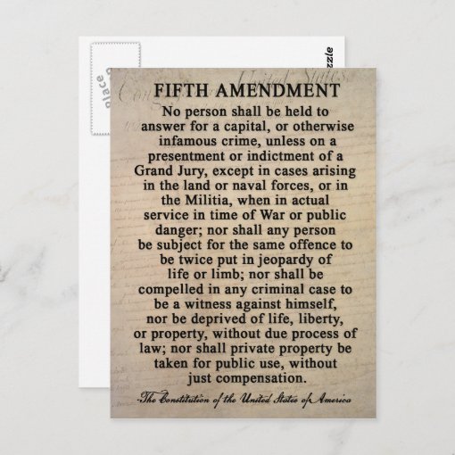 Fifth Amendment Postcards | Zazzle