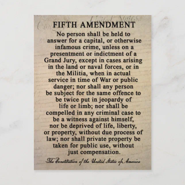 Fifth Amendment Postcards | Zazzle