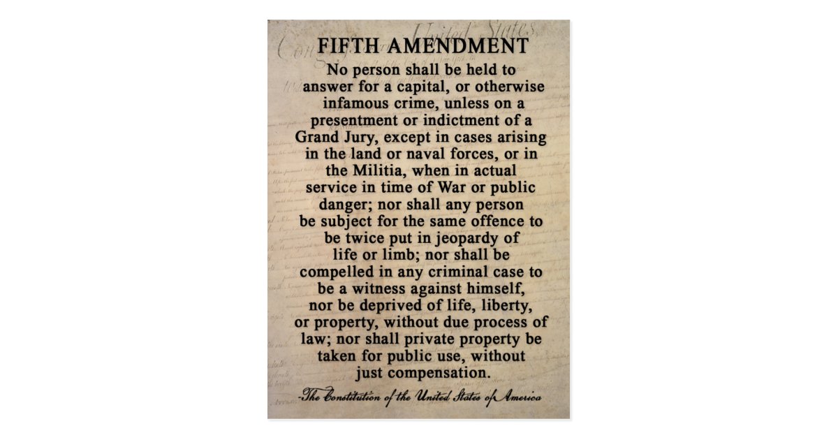 Fifth Amendment Postcards | Zazzle.com