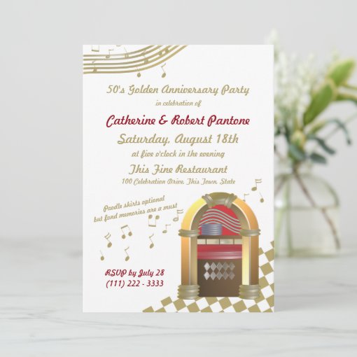 Fifties are Golden Anniversary Jukebox Invitation | Zazzle