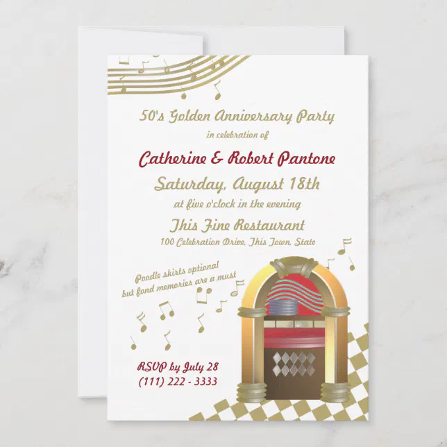 Fifties are Golden Anniversary Jukebox Invitation | Zazzle
