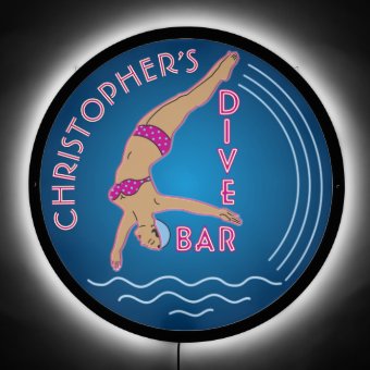 Fifties Retro Neon Look Bikini Swimmer Dive Bar LED Sign | Zazzle