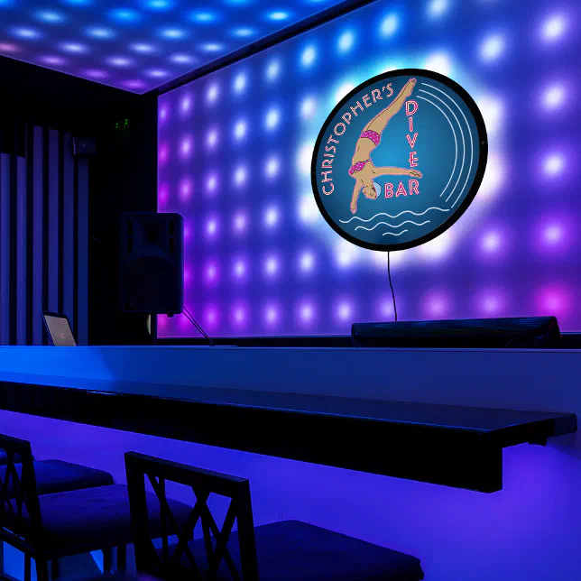 Fifties Retro Neon Look Bikini Swimmer Dive Bar LED Sign | Zazzle