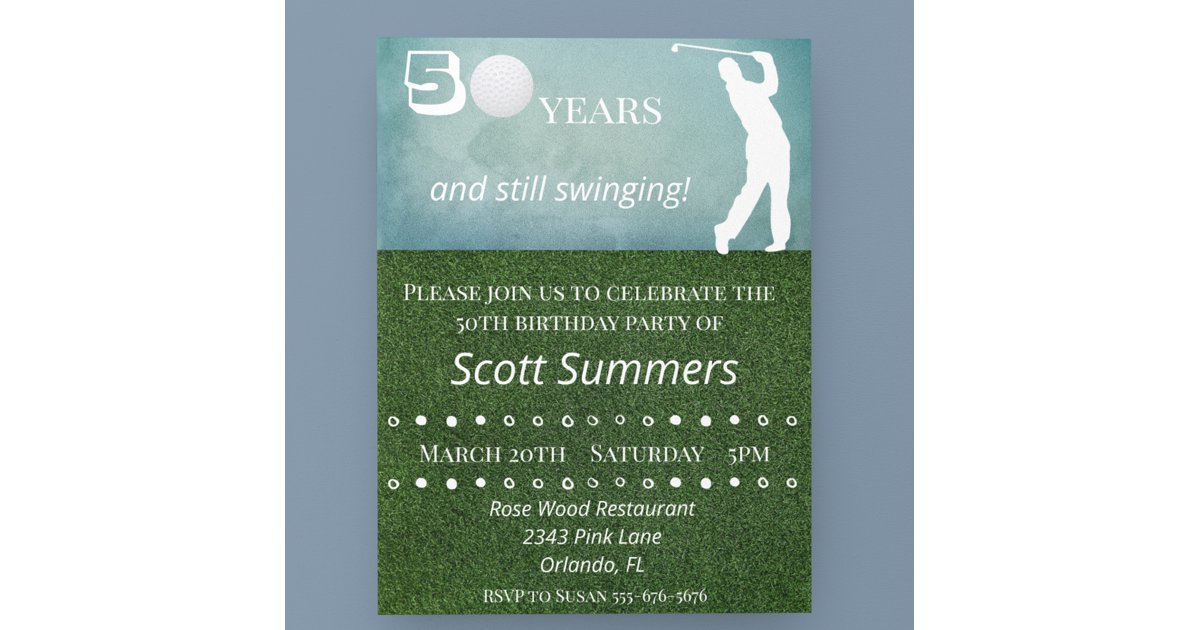 Fifty 50th Birthday Golf Golfer Customize Invitation | Zazzle