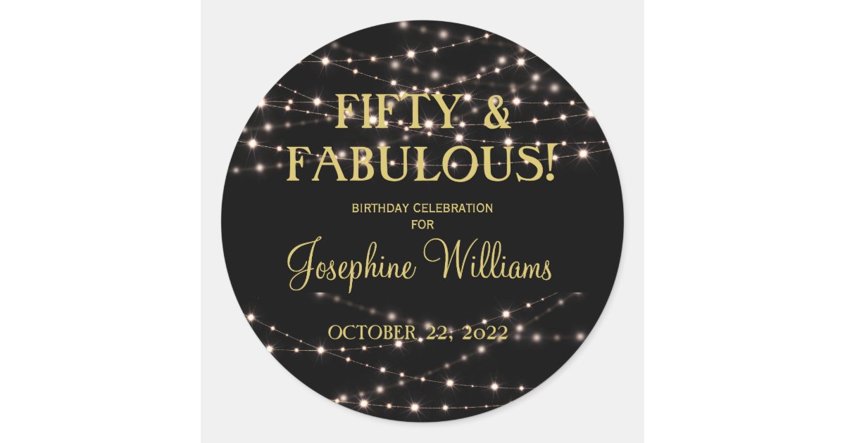 Fifty and Fab Birthday Party Classic Round Sticker | Zazzle
