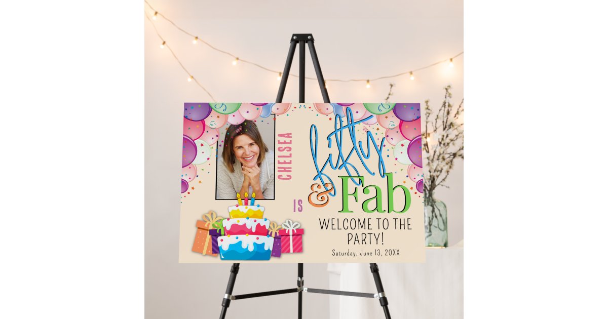Fifty and Fab Colorful Birthday Party Welcome Sign | Zazzle