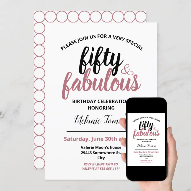 Fifty And Fabulous 50th Birthday Party Rose Gold Invitation Zazzle