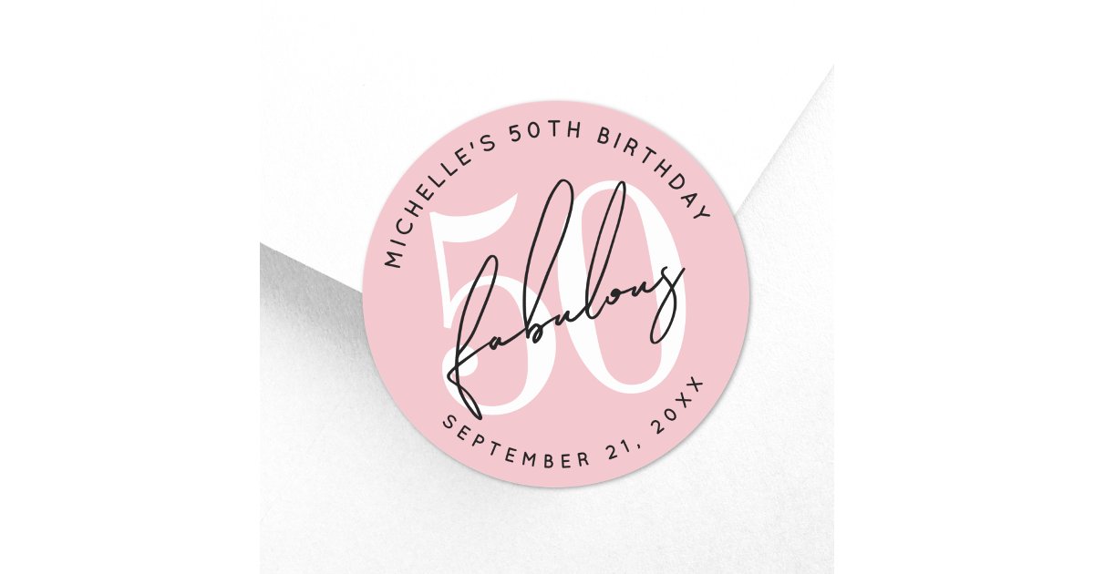 Fifty And Fabulous Blush Pink 50th Birthday Classic Round Sticker | Zazzle