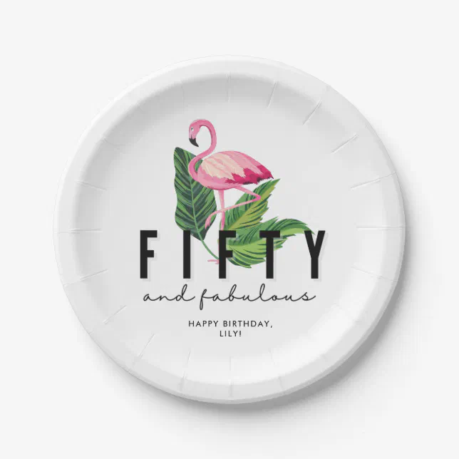 Fifty and Fabulous Flamingo 50th Birthday Party Paper Plates | Zazzle