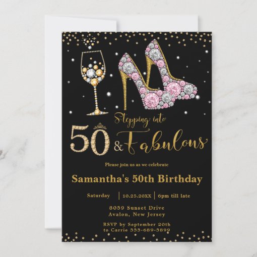Fifty and Fabulous High Heels Bubbly 50th Birthday Invitation | Zazzle