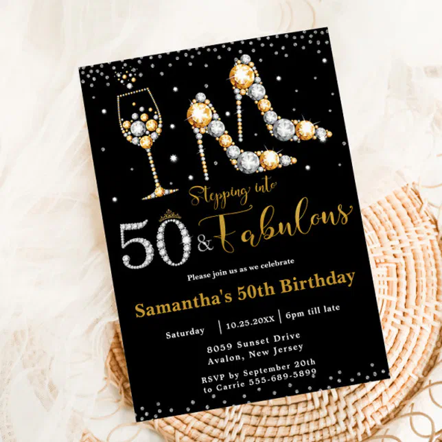 Fifty and Fabulous High Heels Bubbly 50th Birthday Invitation | Zazzle
