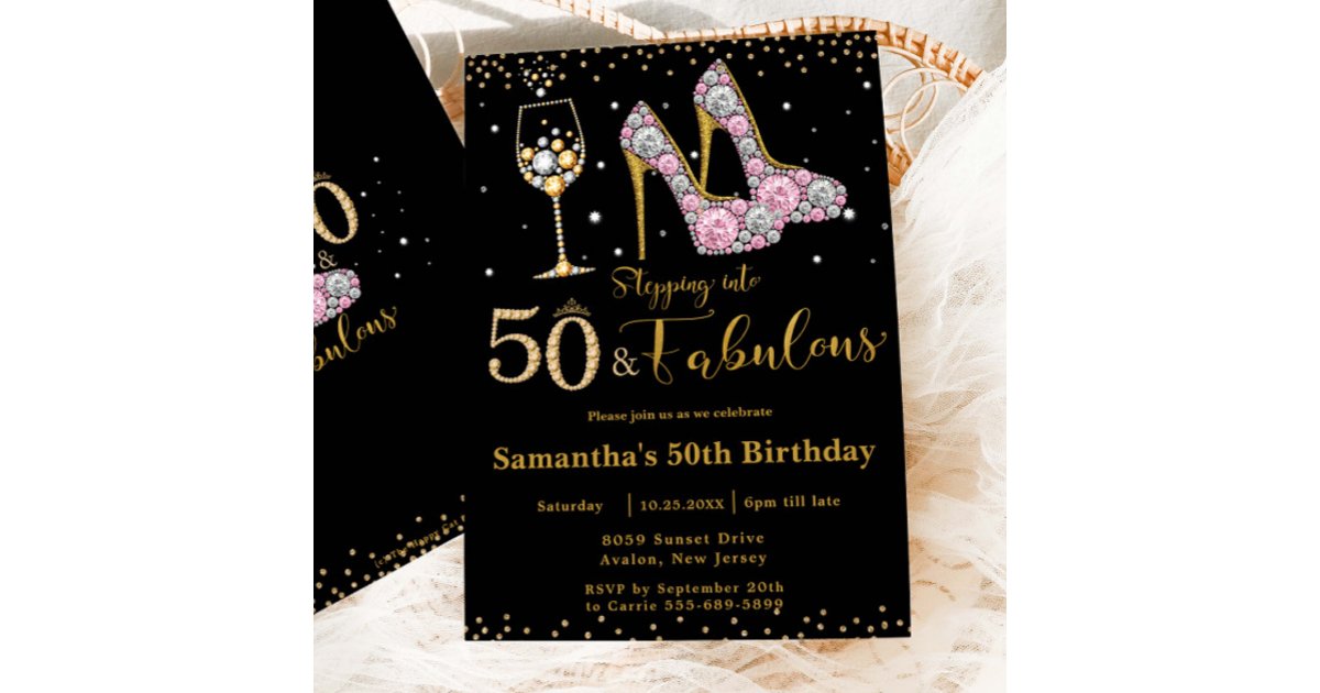 Fifty and Fabulous High Heels Bubbly 50th Birthday Invitation | Zazzle