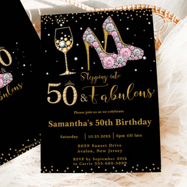 Fifty and Fabulous High Heels Bubbly 50th Birthday Invitation | Zazzle