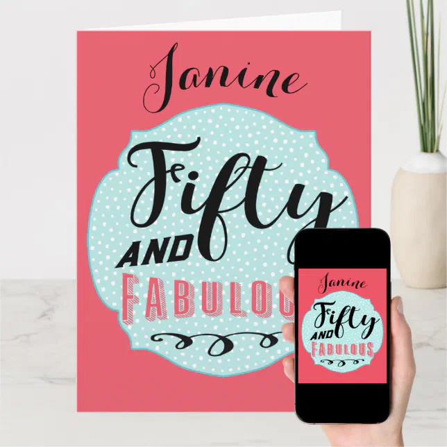 Fifty and Fabulous Large Birthday Card | Zazzle