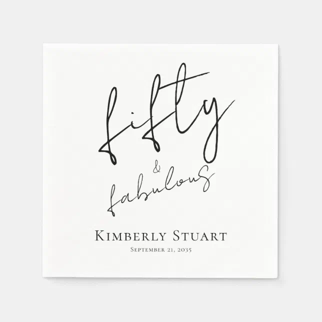 Fifty and Fabulous Name Date Script 50th Birthday Napkins | Zazzle