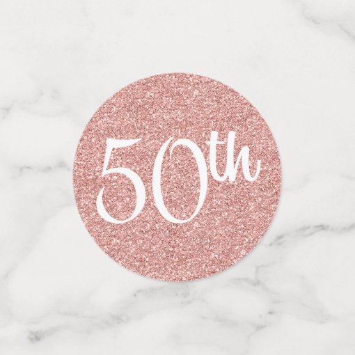 Fifty and Fabulous White Script Rose Gold Glitter Confetti | Zazzle