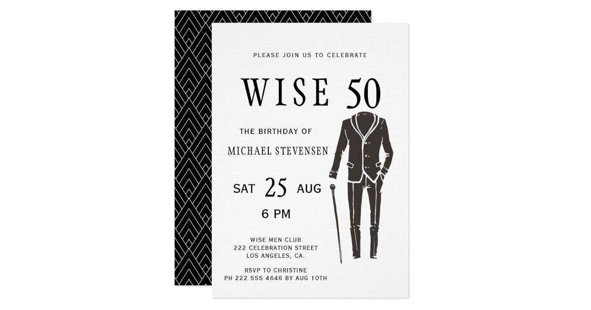 Fifty black and white formal man birthday party invitation | Zazzle.com