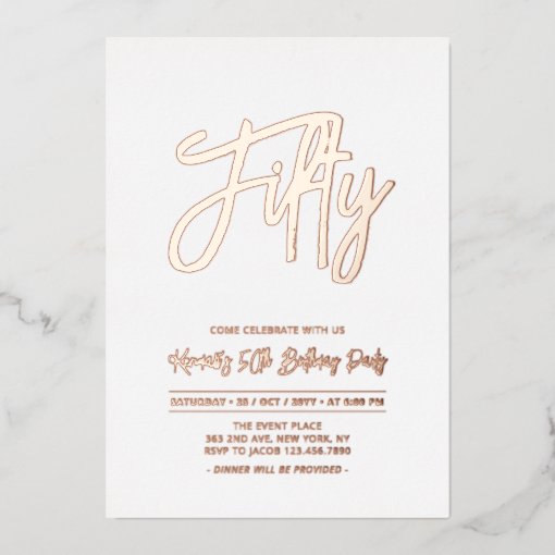 Fifty | Chic Foil Script 50th Birthday Party Foil Invitation | Zazzle