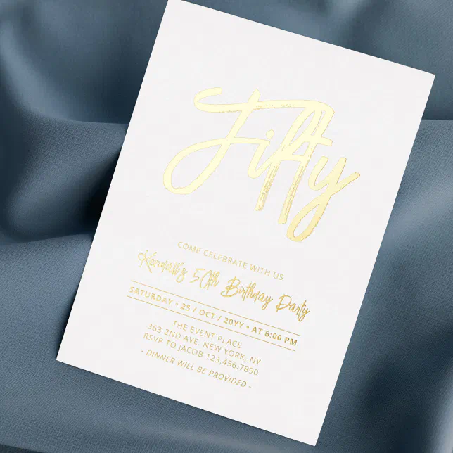 Fifty | Chic Foil Script 50th Birthday Party Foil Invitation | Zazzle