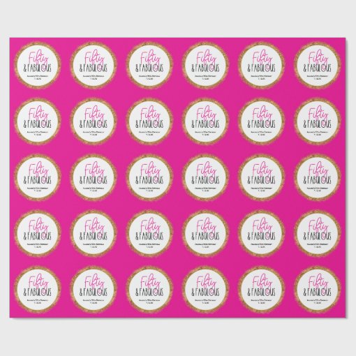 Fifty & Fabulous 50th Birthday with Custom Text Wrapping Paper | Zazzle