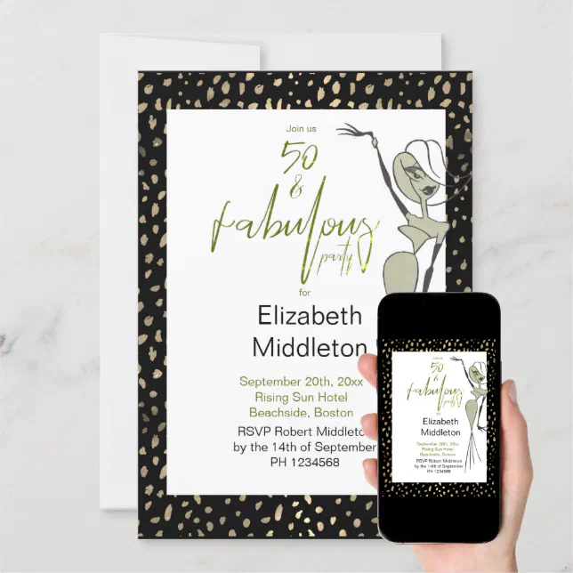Fifty Fabulous 50th Black Gold Elegant Birthday Invitation Zazzle