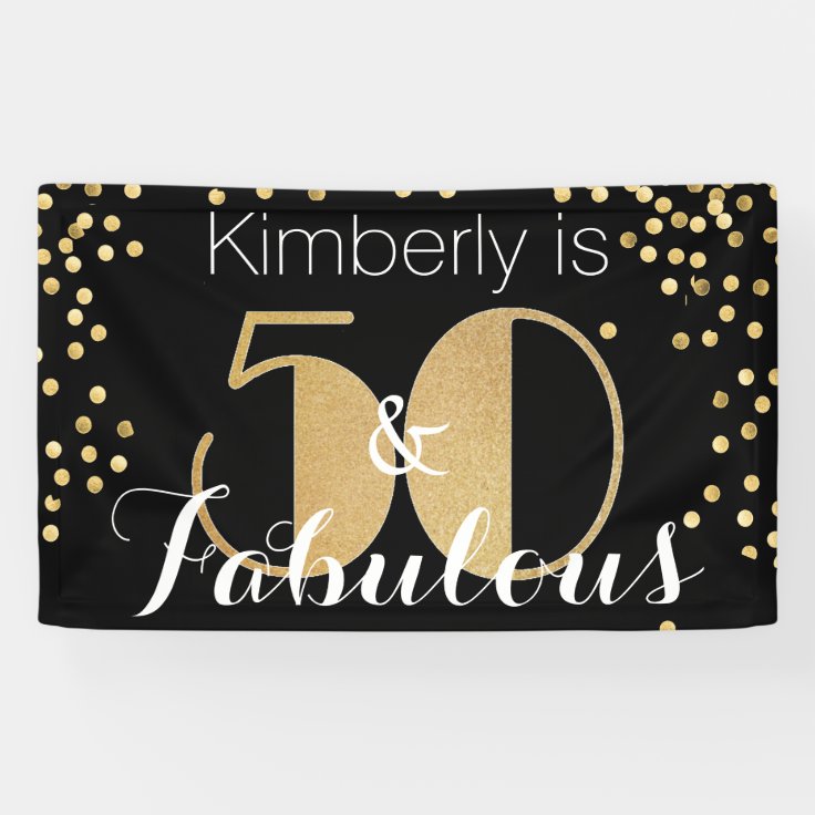 Fifty & Fabulous Gold 50th Birthday Party Banner | Zazzle