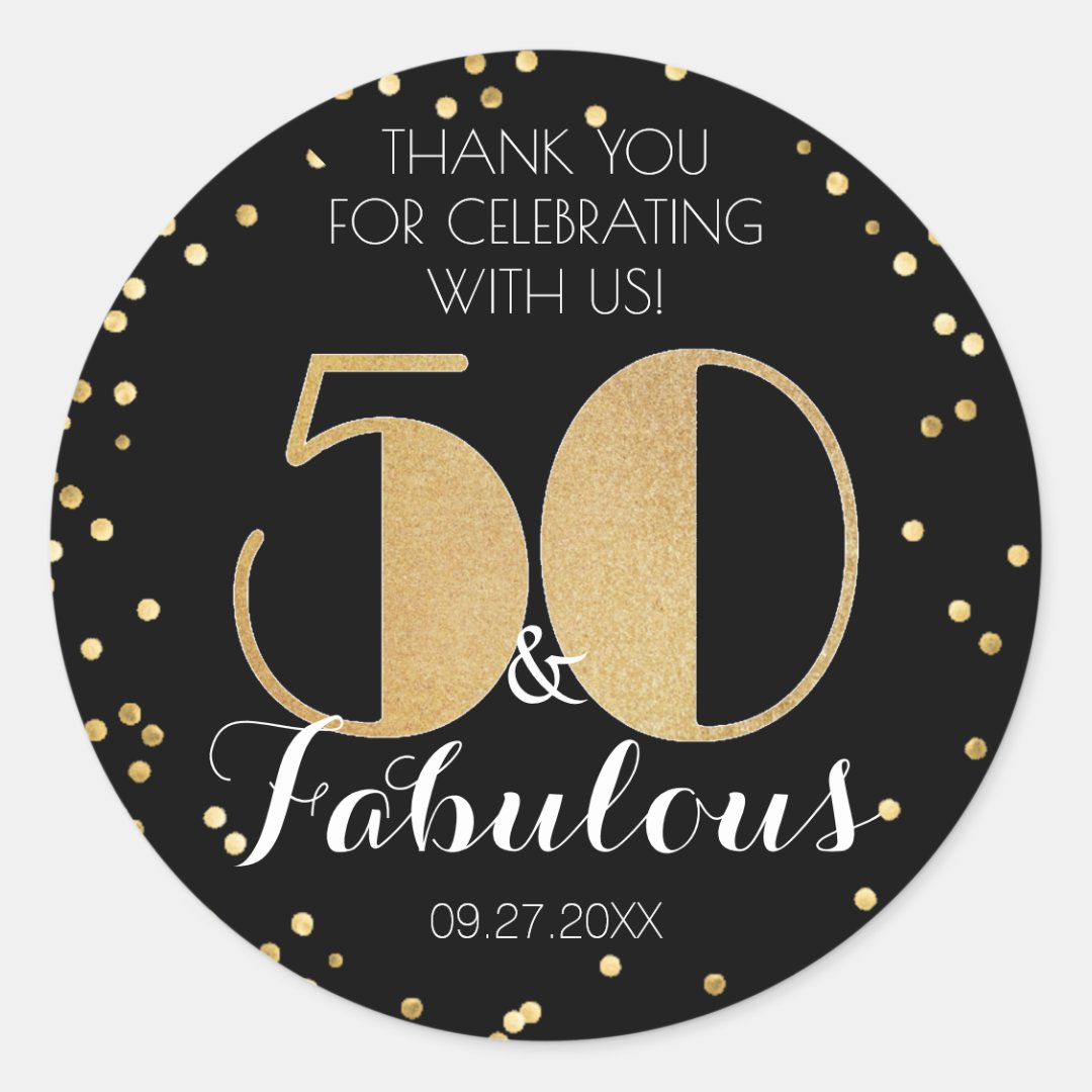 Fifty & Fabulous Gold 50th Birthday Party Classic Round Sticker | Zazzle