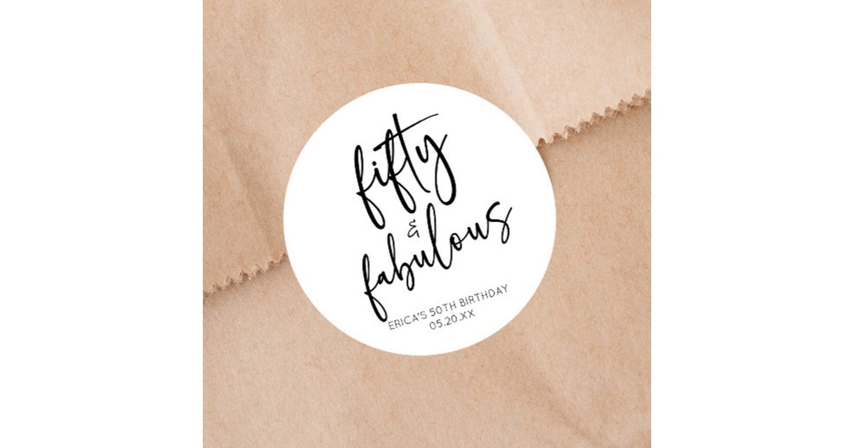 Fifty & Fabulous Minimal 50th Birthday Party Classic Round Sticker | Zazzle