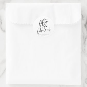 Fifty & Fabulous Minimal 50th Birthday Party Classic Round Sticker | Zazzle