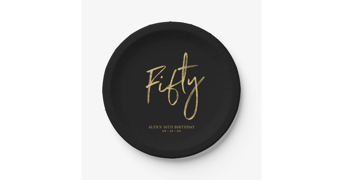 Fifty Gold Lettering 50th birthday Paper Plates | Zazzle