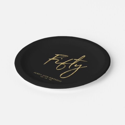 Fifty Gold Lettering 50th birthday Paper Plates | Zazzle