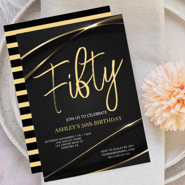 Fifty Modern Gold Black 50th Birthday Invitation Zazzle