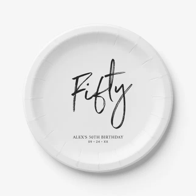 Fifty Modern Lettering 50th birthday Paper Plates | Zazzle