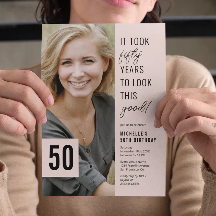 Fifty Modern Photo 50th Birthday Party Invitation | Zazzle
