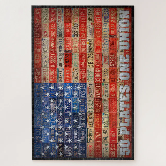 Fifty Plates One Union Flag License Plate Art Jigsaw Puzzle | Zazzle