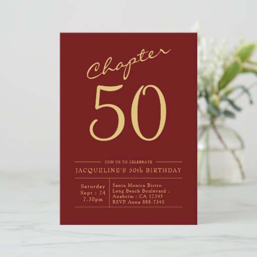 Fifty Red Gold 50th Birthday Party Invitation | Zazzle