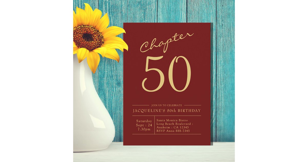 Fifty Red Gold 50th Birthday Party Invitation | Zazzle