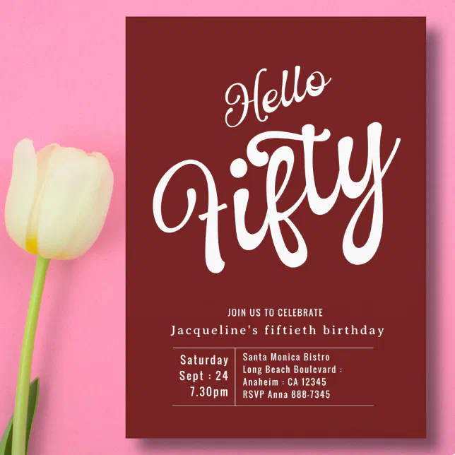 Fifty Red White Modern 50th Birthday Invitation | Zazzle