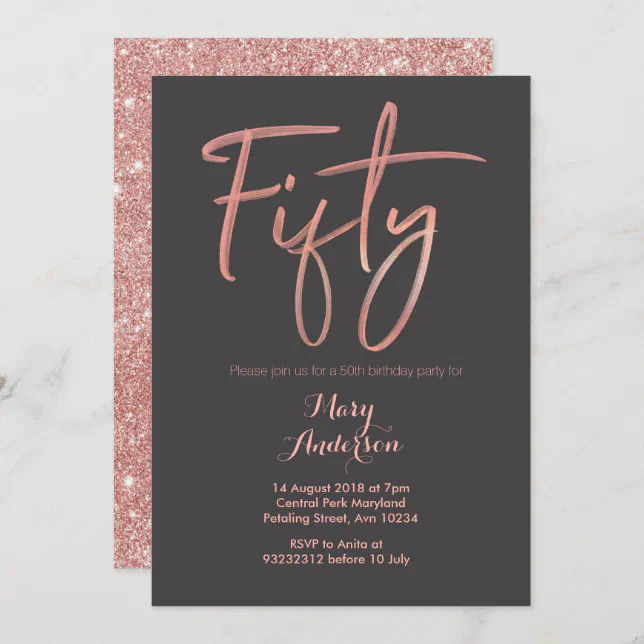 Fifty Rose Gold 50th Birthday Invitation | Zazzle