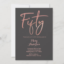 Fifty Rose Gold 50th Birthday Invitation | Zazzle