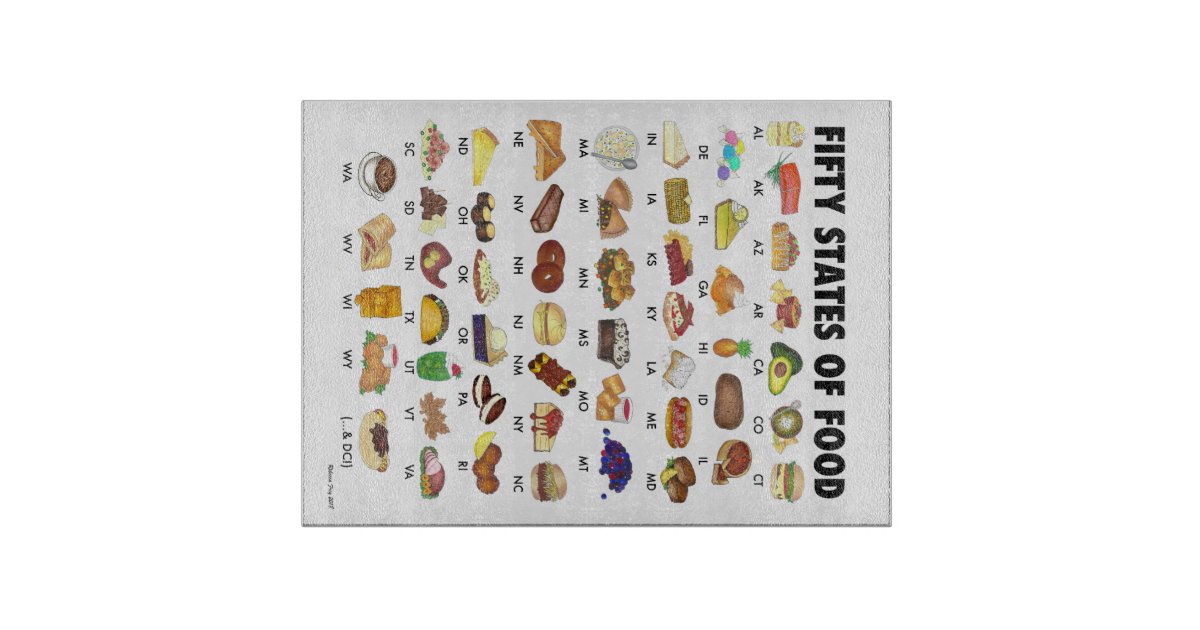 FIFTY STATES OF FOOD United States America USA Art Cutting Board | Zazzle