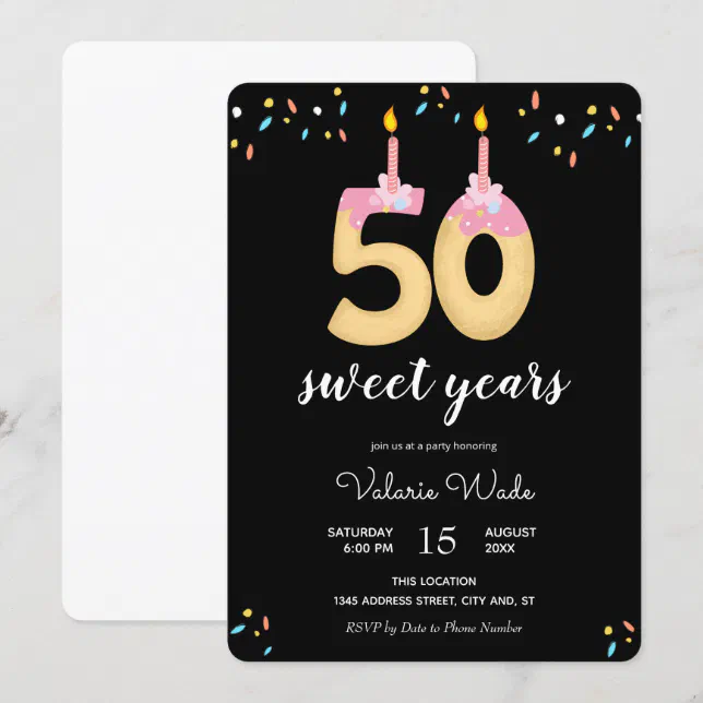 Fifty Sweet Years Cake Numbers Birthday party Invitation | Zazzle