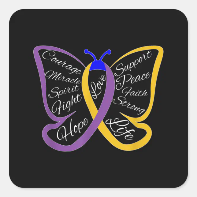 Fight Bladder Cancer Awareness Butterfly Square Sticker | Zazzle