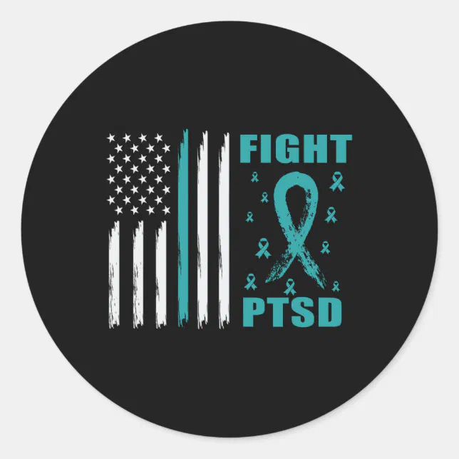 Fight Ptsd Teal Ribbon And Flag Classic Round Sticker | Zazzle