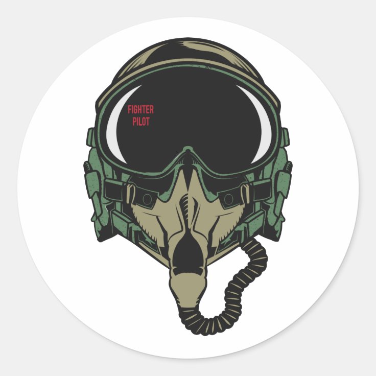 Fighter Air force Pilot Helmet Oxygen mask Classic Round Sticker | Zazzle