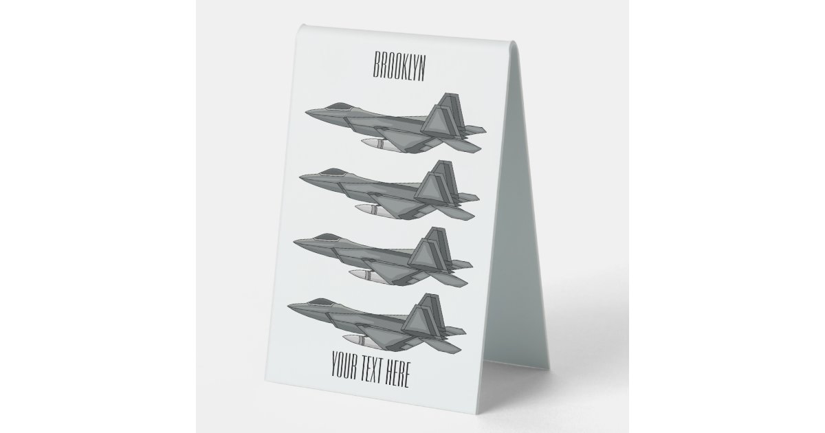Fighter aircraft cartoon illustration table tent | Zazzle